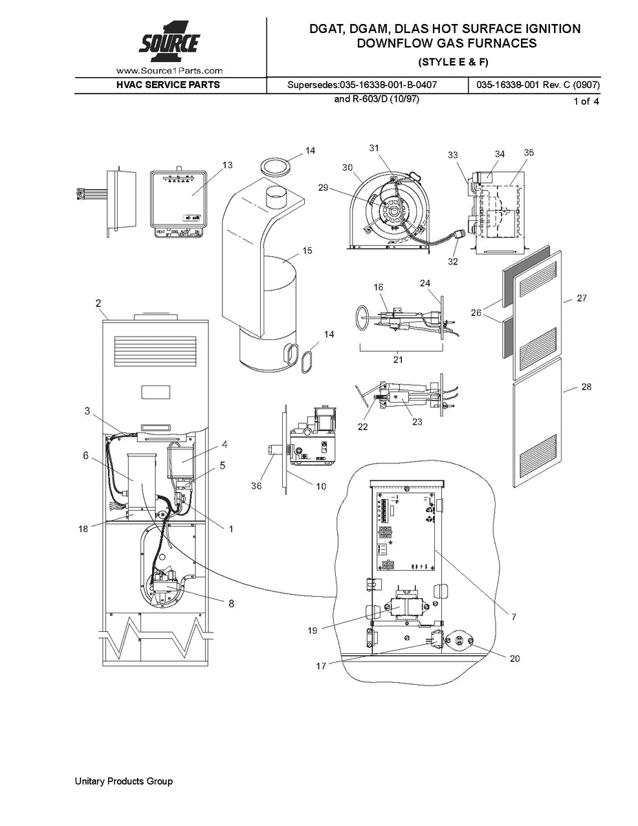 DGAT070BDF HOT SURFACE IGNITION DOWNFLOW GAS FURNACES (STYLE E & F ...