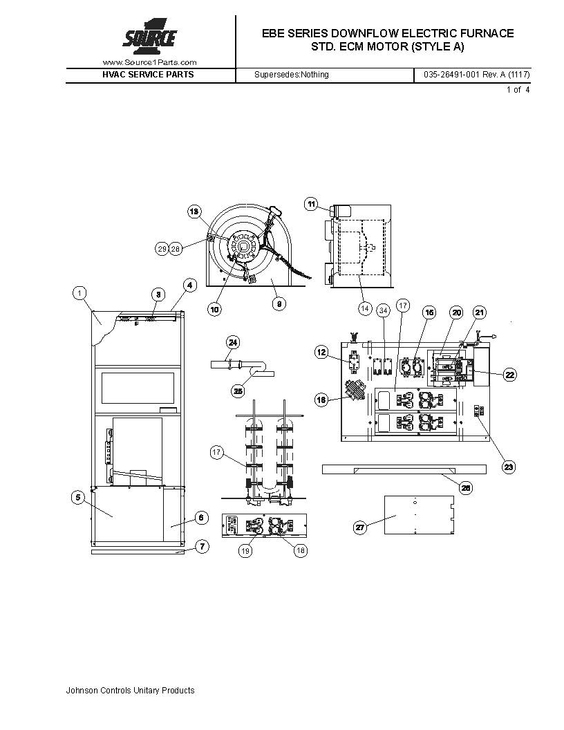 EBE10A Series Downflow Electric Furnace Manual, Parts, tech guide ...